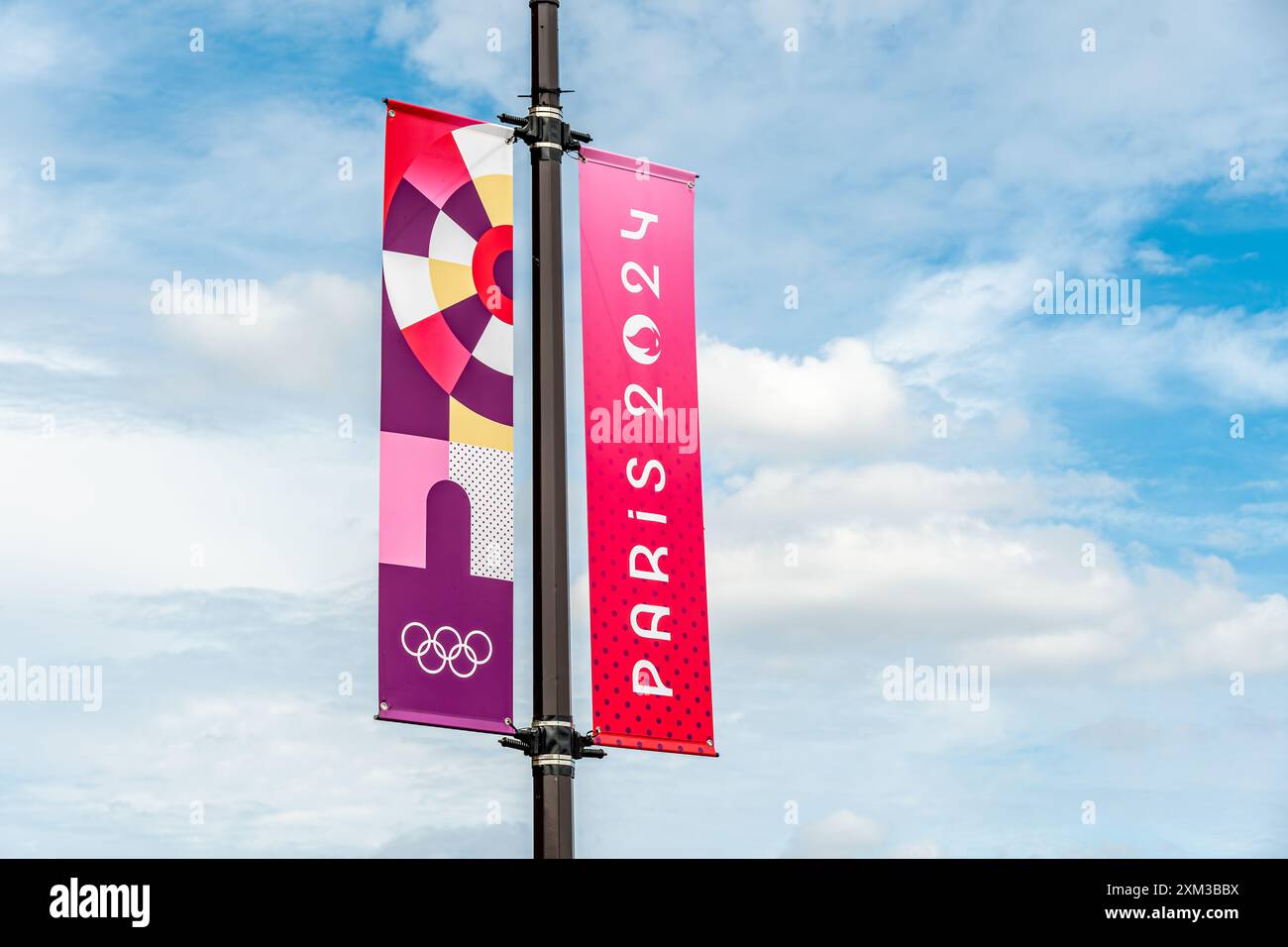 Vertical banners, colorful decorative signs put on the occasion of the ...