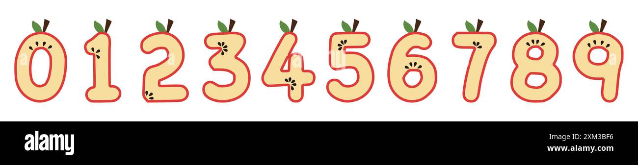 Cute number calligraphy using the pattern of red apple skin, yellow ...