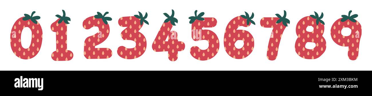 Cute number calligraphy using a pattern of strawberry red flesh, yellow ...