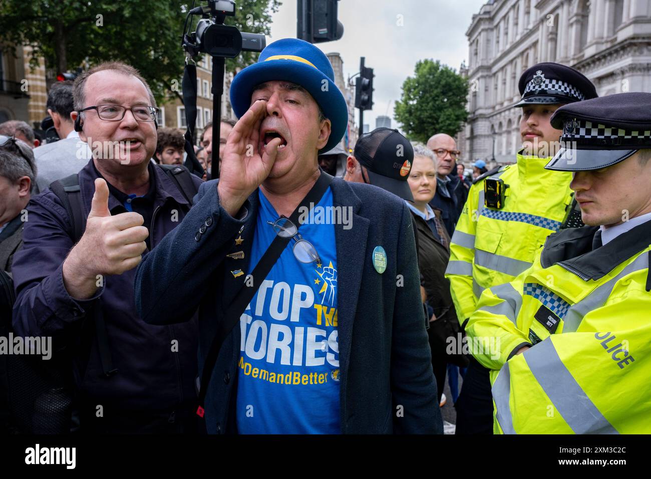 Veteran anti-Brexit protester Steve Bray shouts after being banned from ...