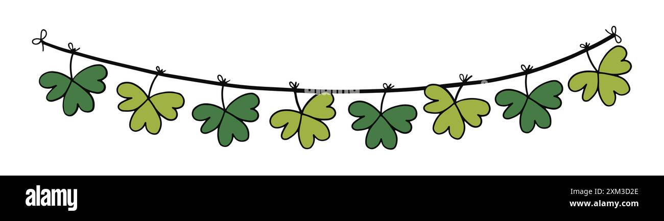 A garland of four-leaf clovers, a symbol of good luck, tied with thin ...