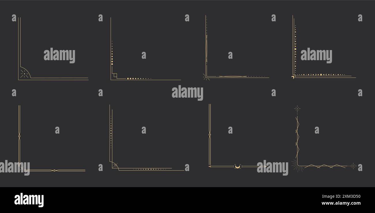 Celestial corner esoteric divider, gold border. Mystical line frame ...