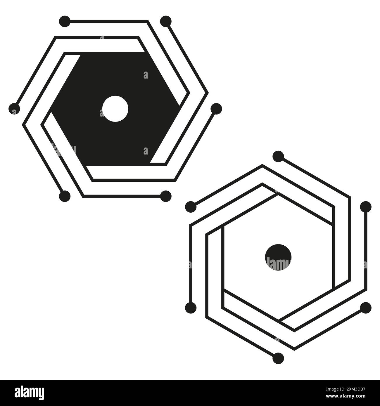 Abstract Hexagonal Circuit. Geometric Tech Symbol. Futuristic Vector Design. Modern Digital Art ...
