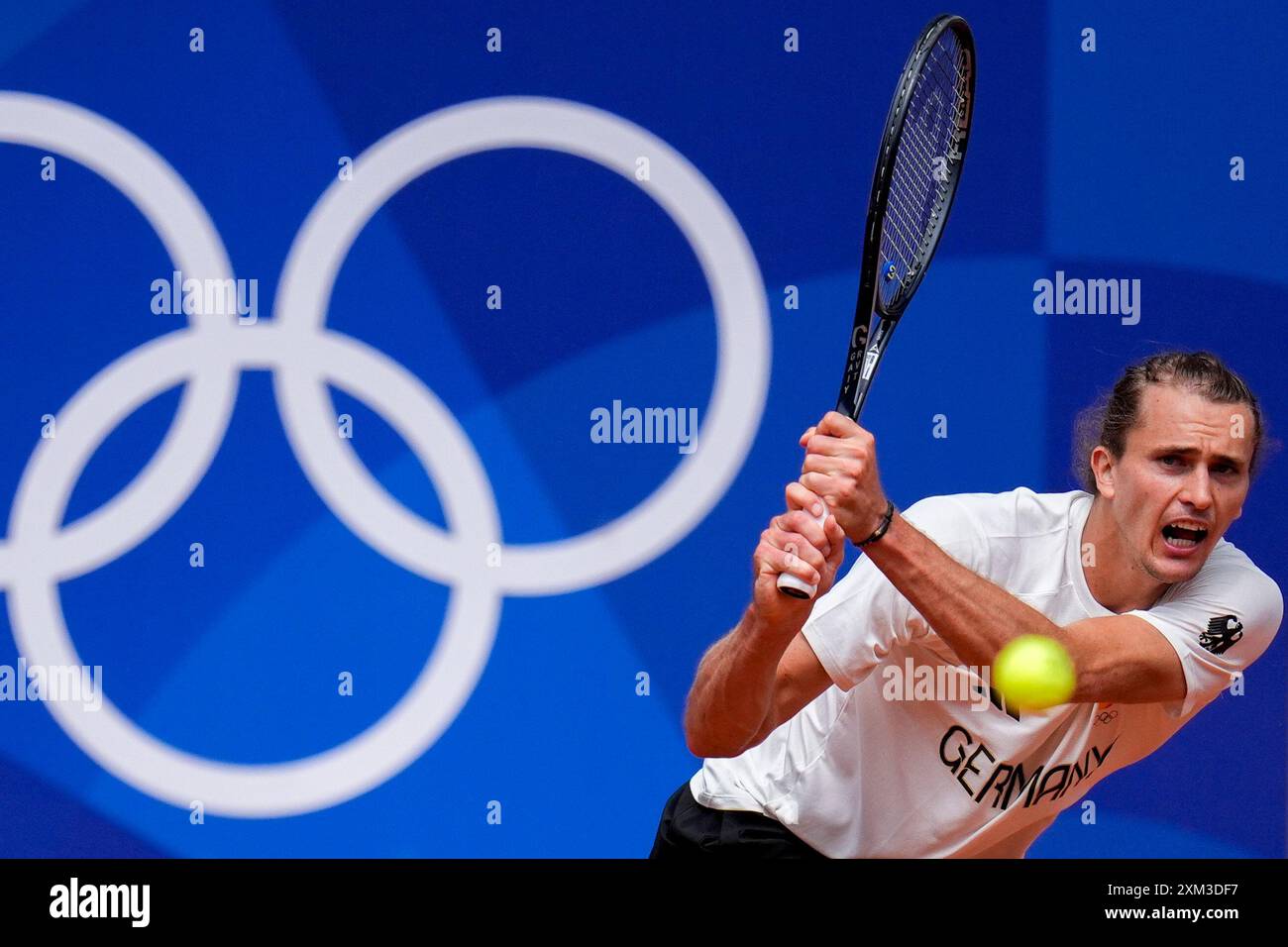 Alexander Zverev, of Germany, returns the ball during a practice ...