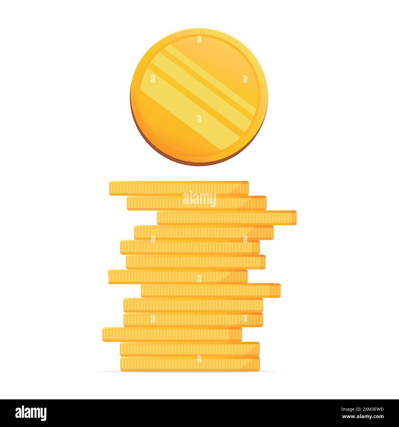 Blank Cartoon Coin Gold Dollar Coin Stack. Penny Cash. Treasure Money