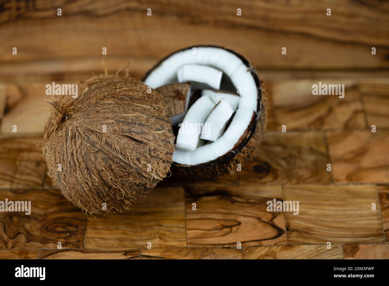 Copra dried pulp and ropes made from fibers of the coconut Cocos ...