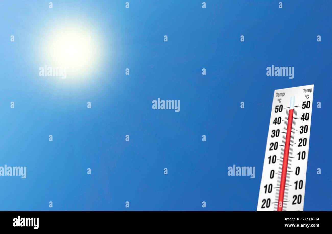 Thermometer 48 Grad, Sonne Stock Photo - Alamy