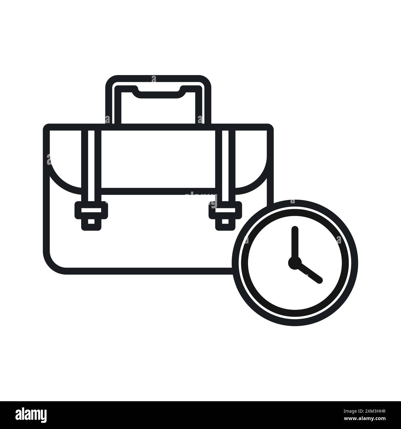 Briefcase with clock icon Black line art vector in black and white ...