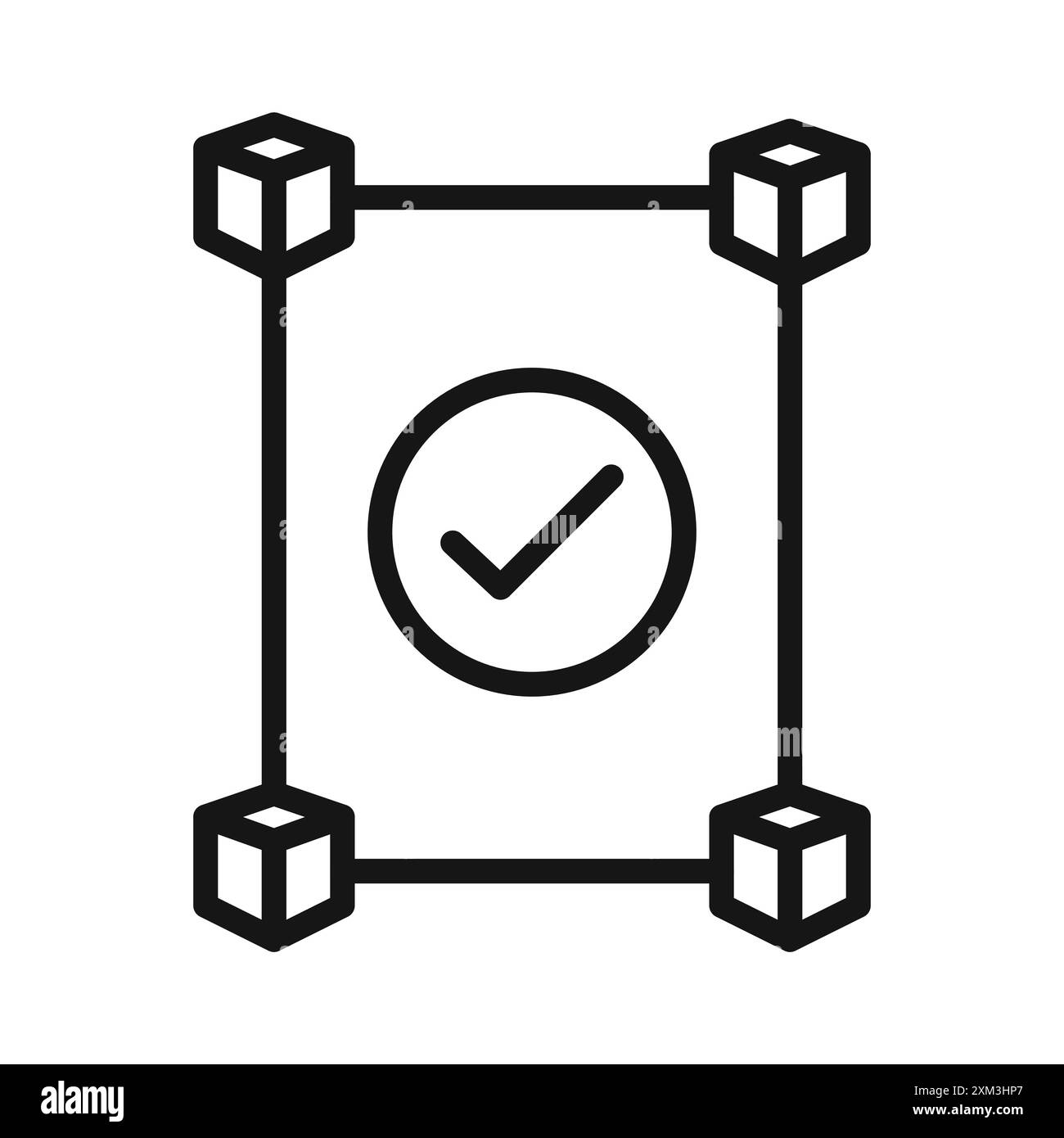 Blockchain technology icon Black line art vector in black and white ...