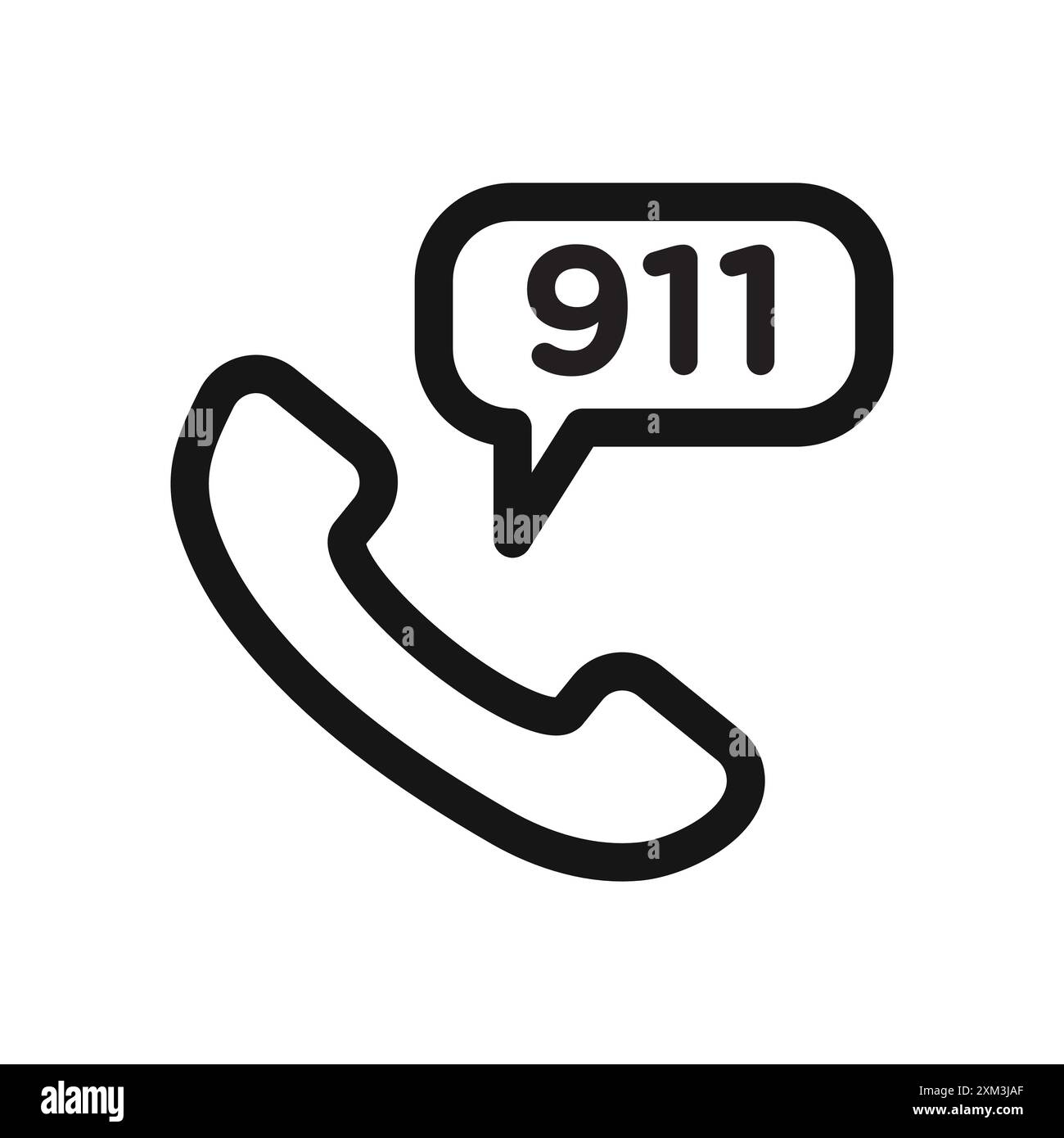 Call 911 phone number icon Black line art vector in black and white ...