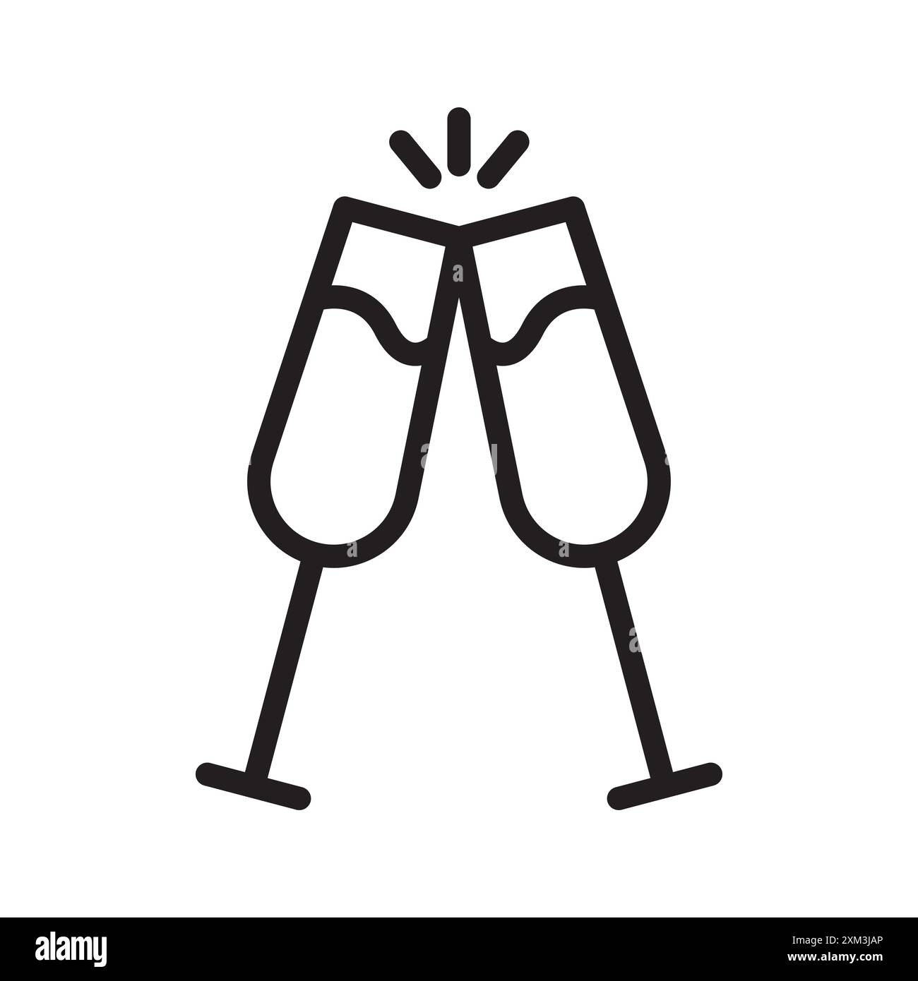 Champagne toast icon Black line art vector in black and white outline ...