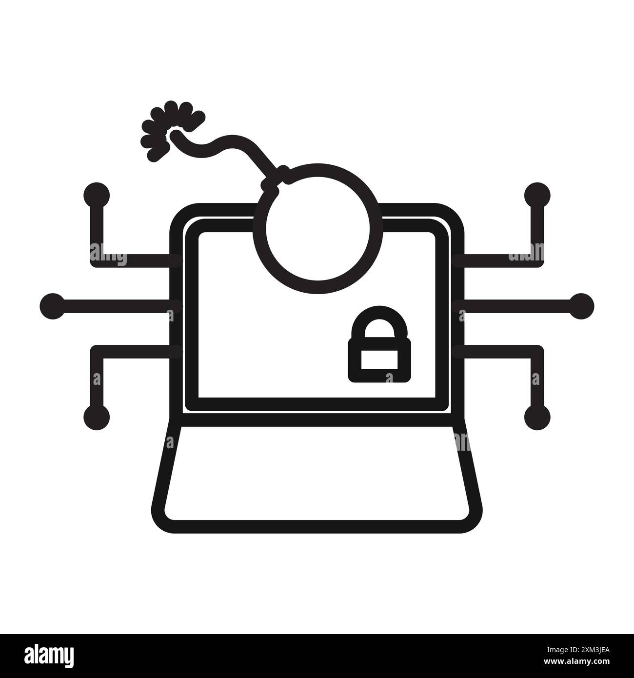 Cyber attack icon Black line art vector in black and white outline set ...