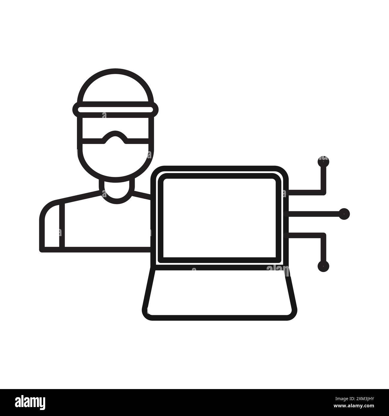 Cyber crime icon Black line art vector in black and white outline set ...