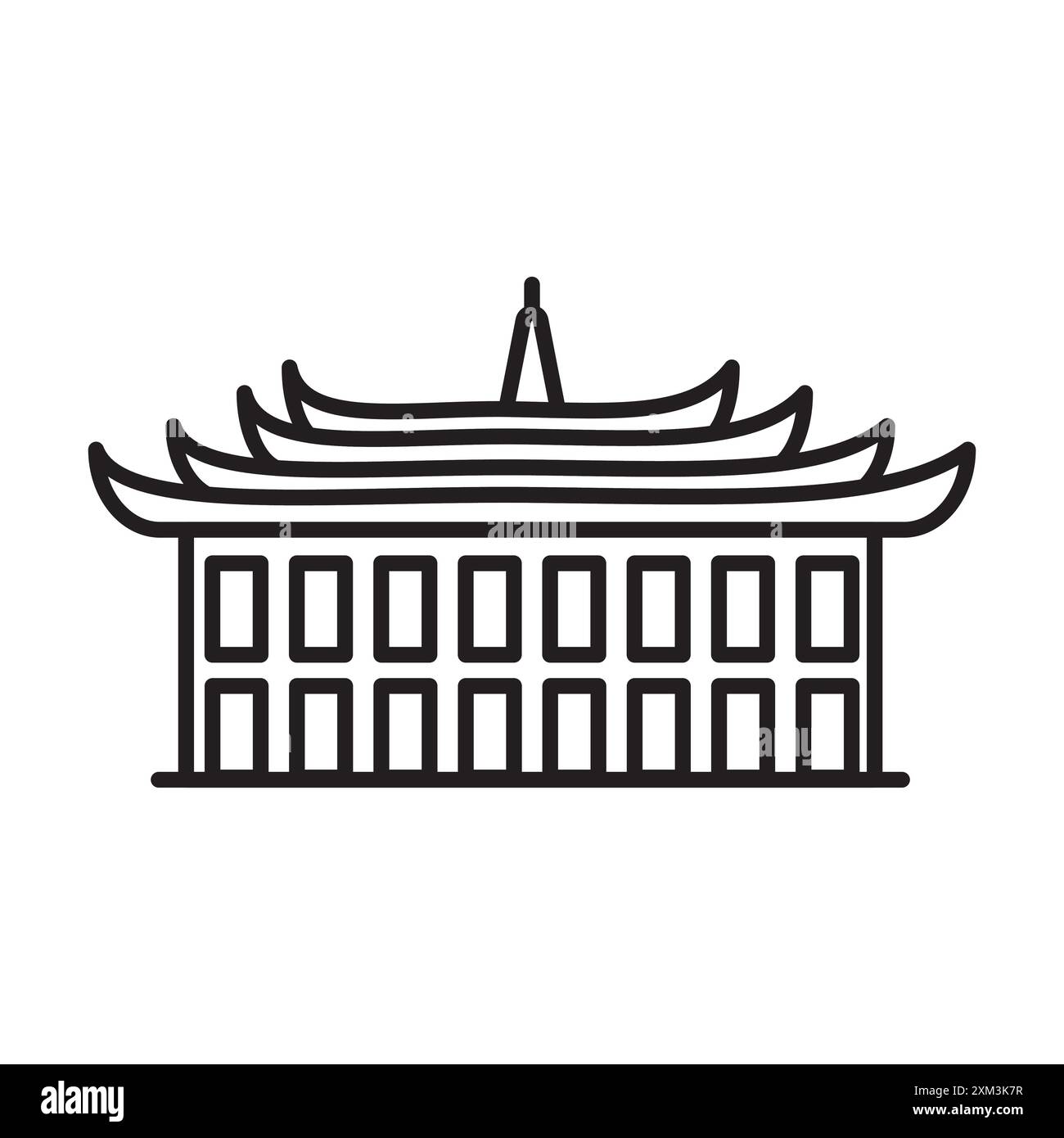 Chinese temple icon Black line art vector in black and white outline set collection sign Stock ...