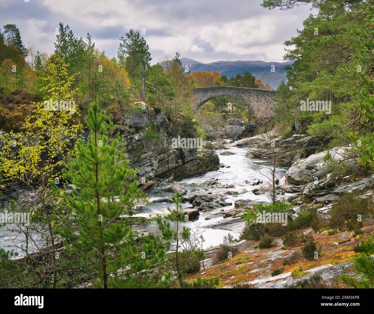The charming stone Little Garve Bridge spanning Black Water river in ...