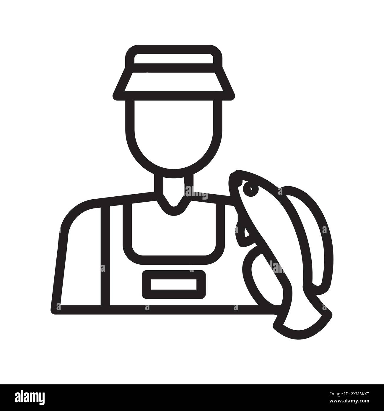 Fisherman with fish icon Black line art vector in black and white ...