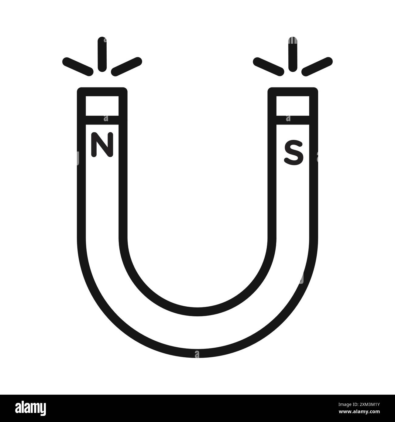 Magnet with power icon Black line art vector in black and white outline ...