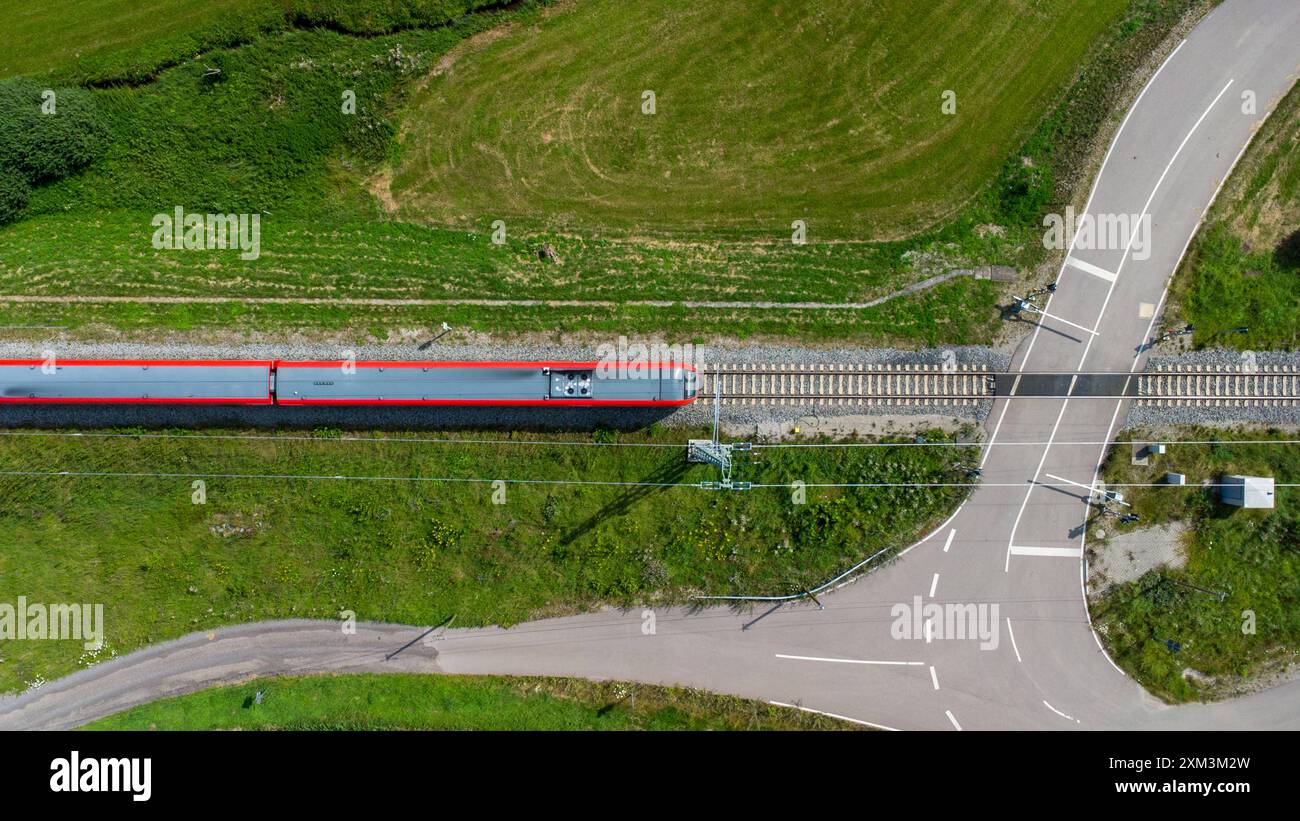 Bavaria, Germany - July 25, 2024: Aerial view of a red DB regional ...