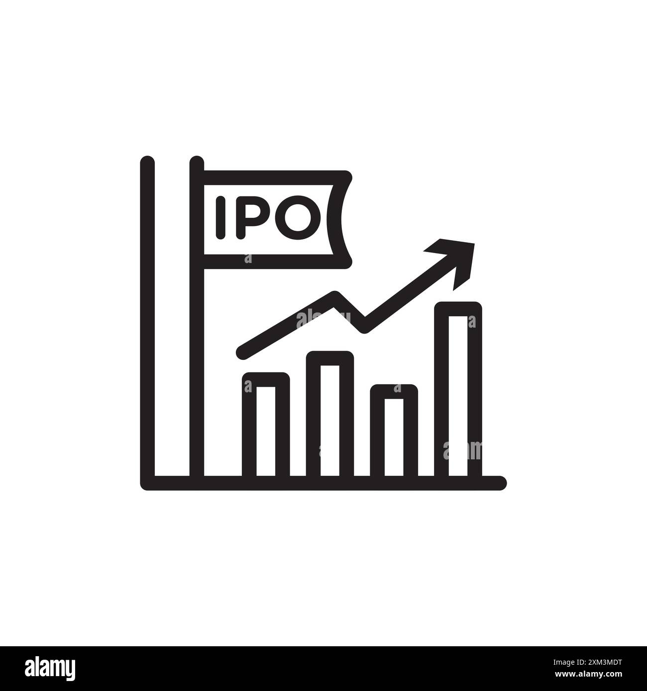 IPO Initial public offering icon Black line art vector in black and white outline set collection ...