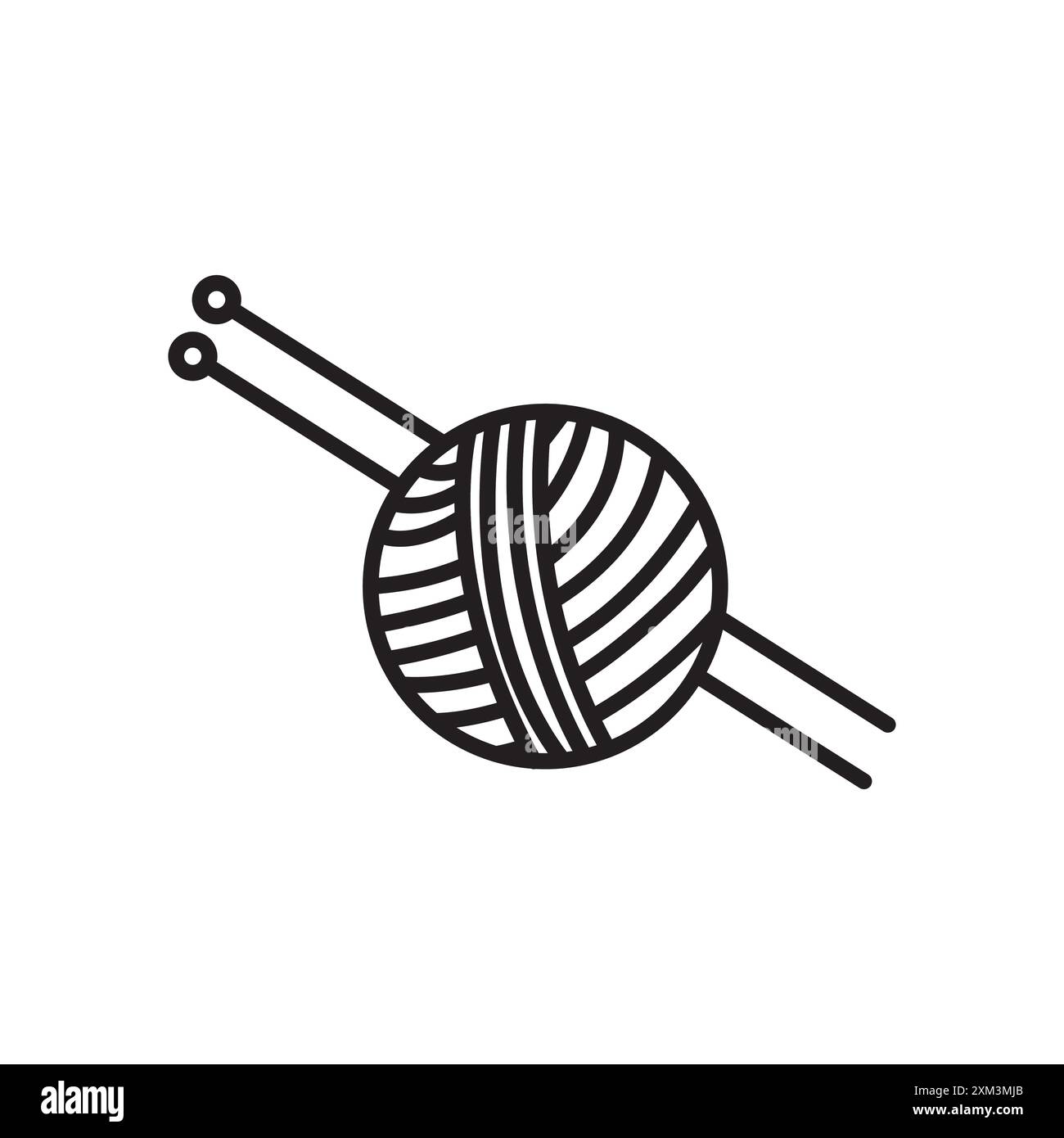 Knit yarn with needle icon Black line art vector in black and white ...