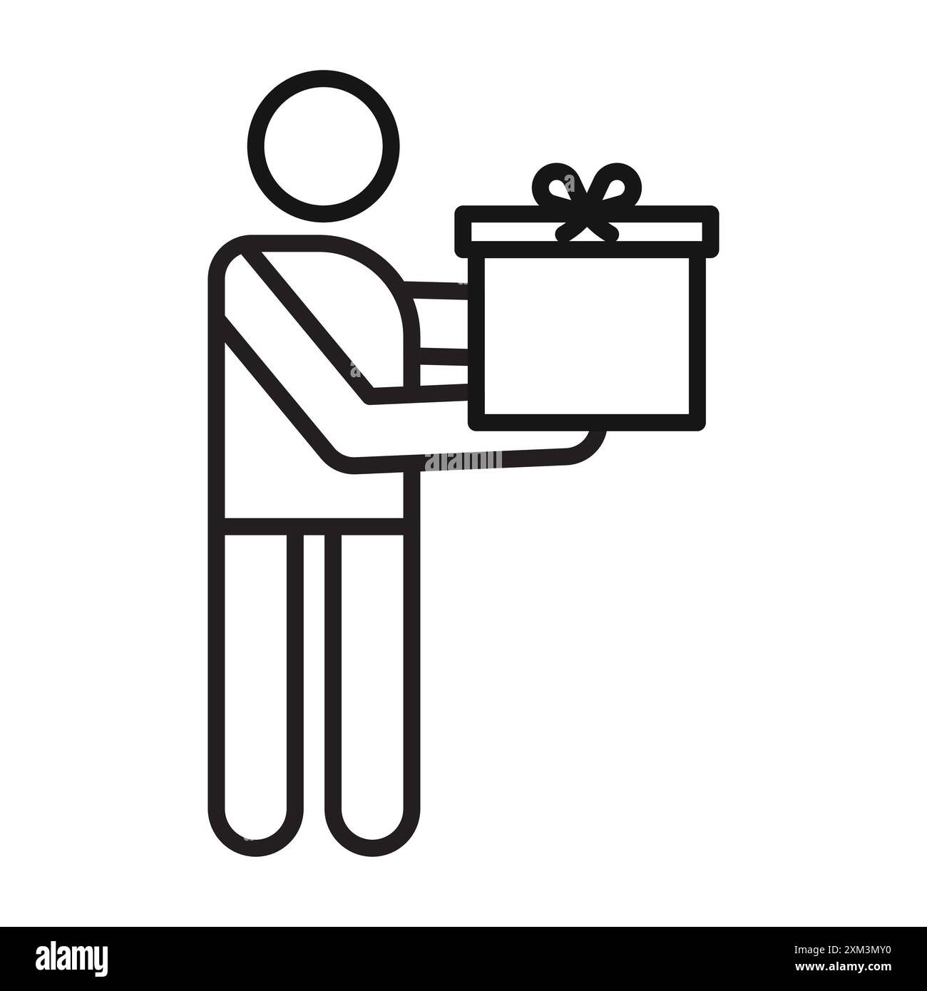 Person offer gift icon Black line art vector in black and white outline ...