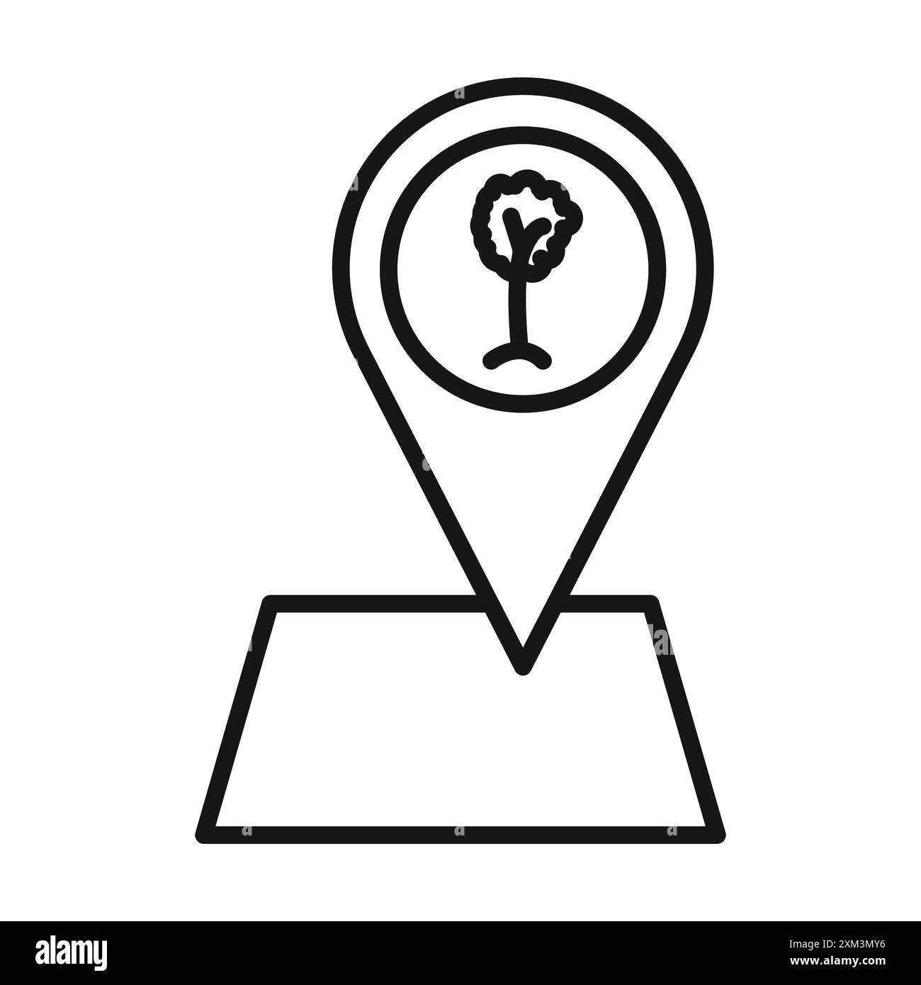 Park, forest location map icon Black line art vector in black and white outline set collection ...