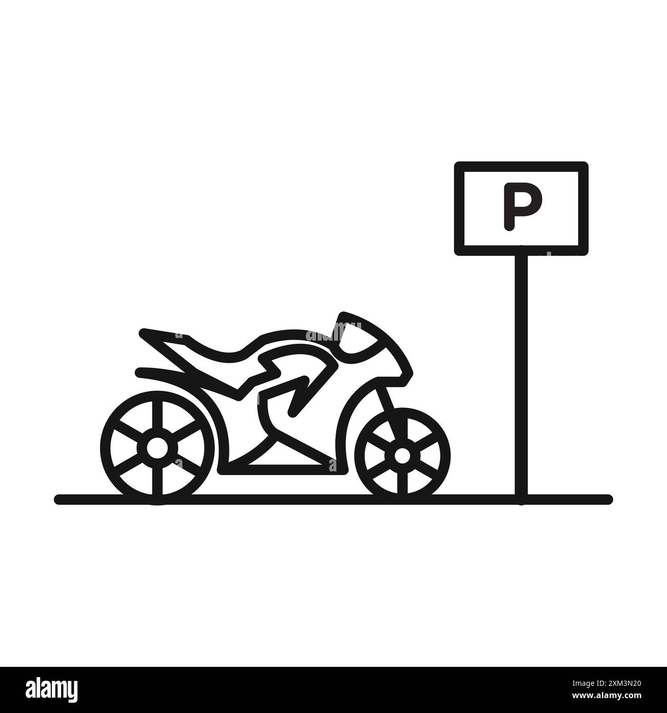 motorbike parking icon Black line art vector in black and white outline set collection sign ...