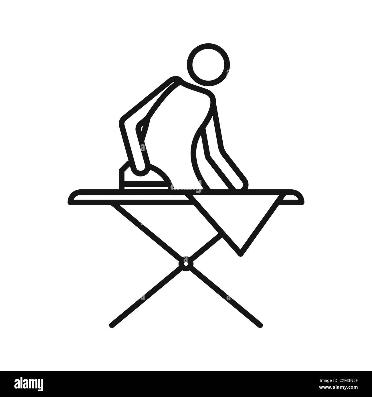 Man iron clothes icon Black line art vector in black and white outline set collection sign Stock ...
