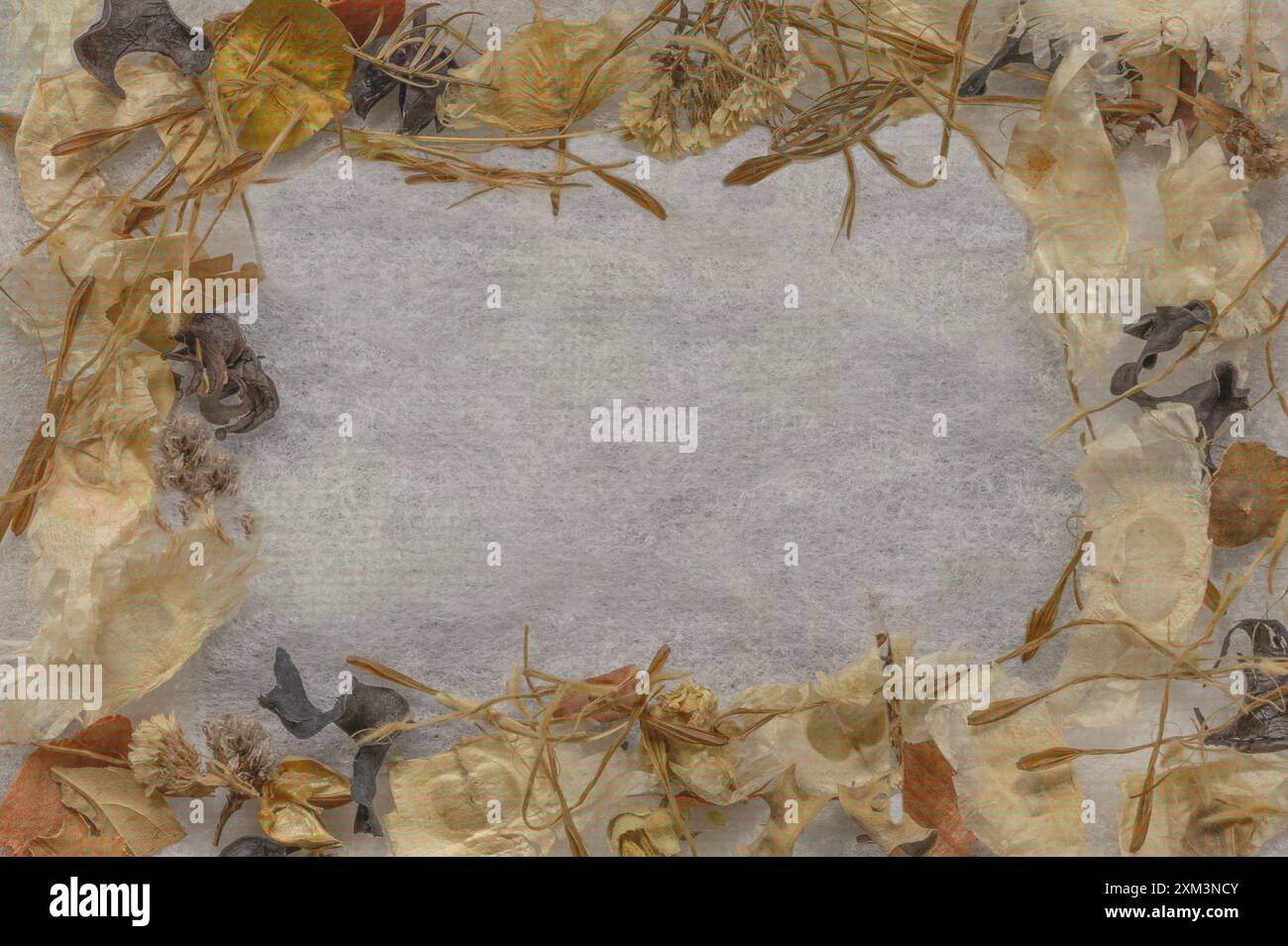 Organic dried materials make a beige tan border that covers the edges ...