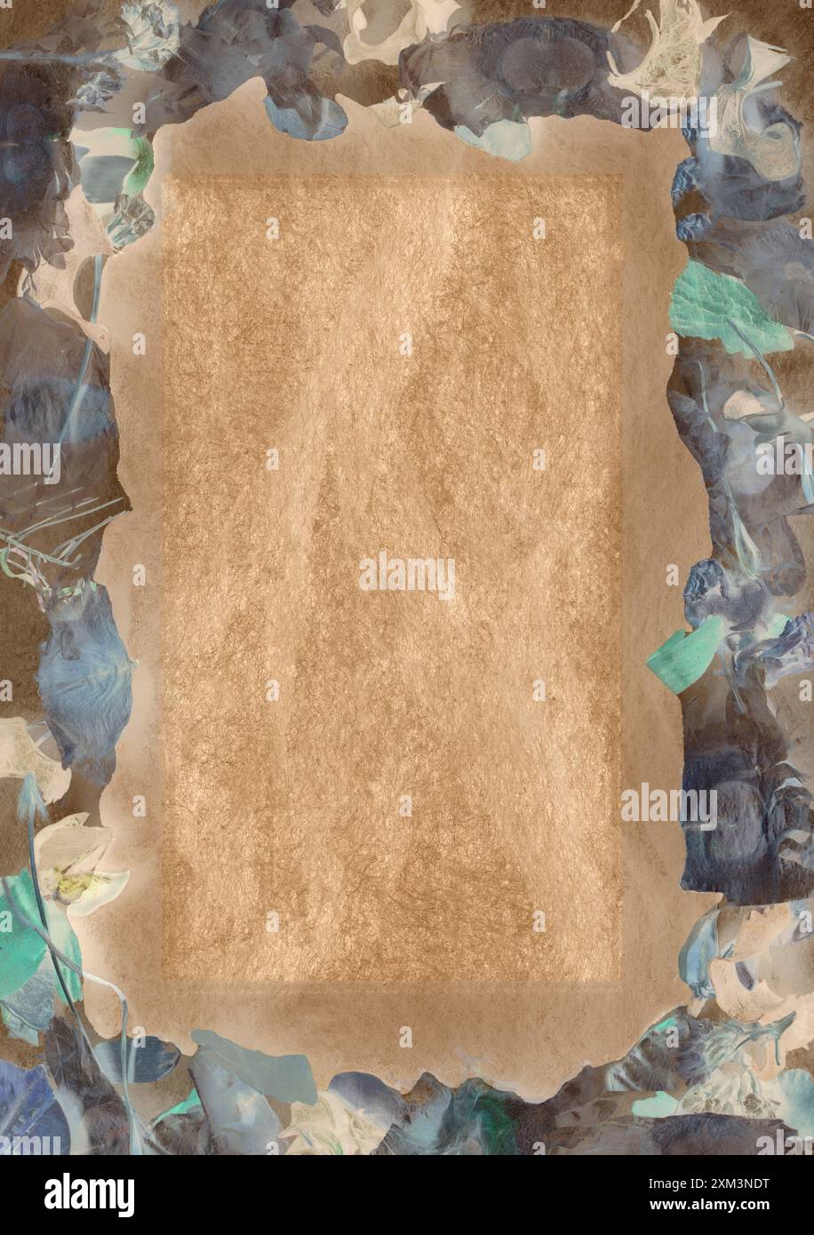 Paper background with frame of organic abstract assembly of dried ...