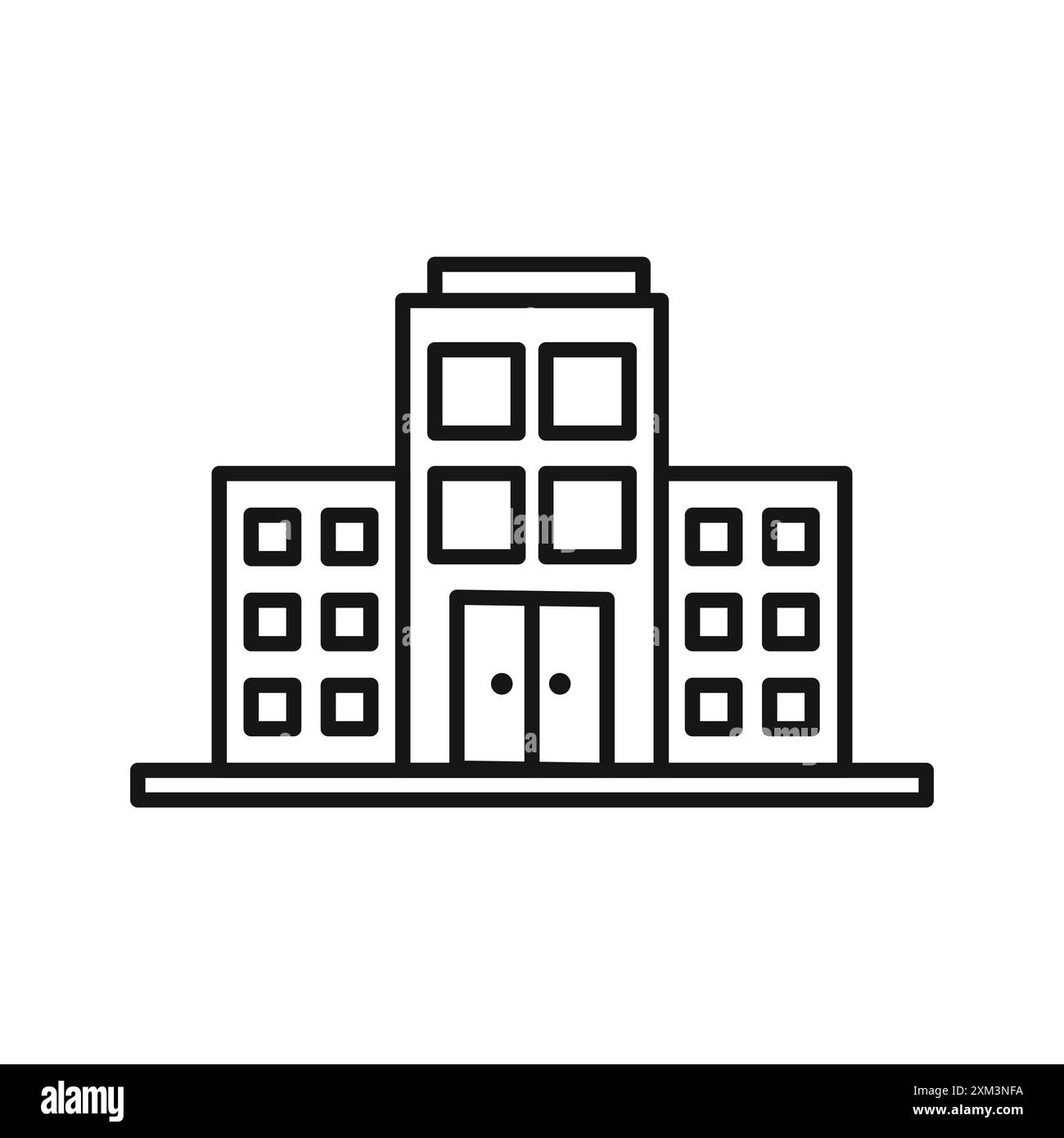 Office Building Icon Black Line Art Vector In Black And White Outline Set Collection Sign Stock