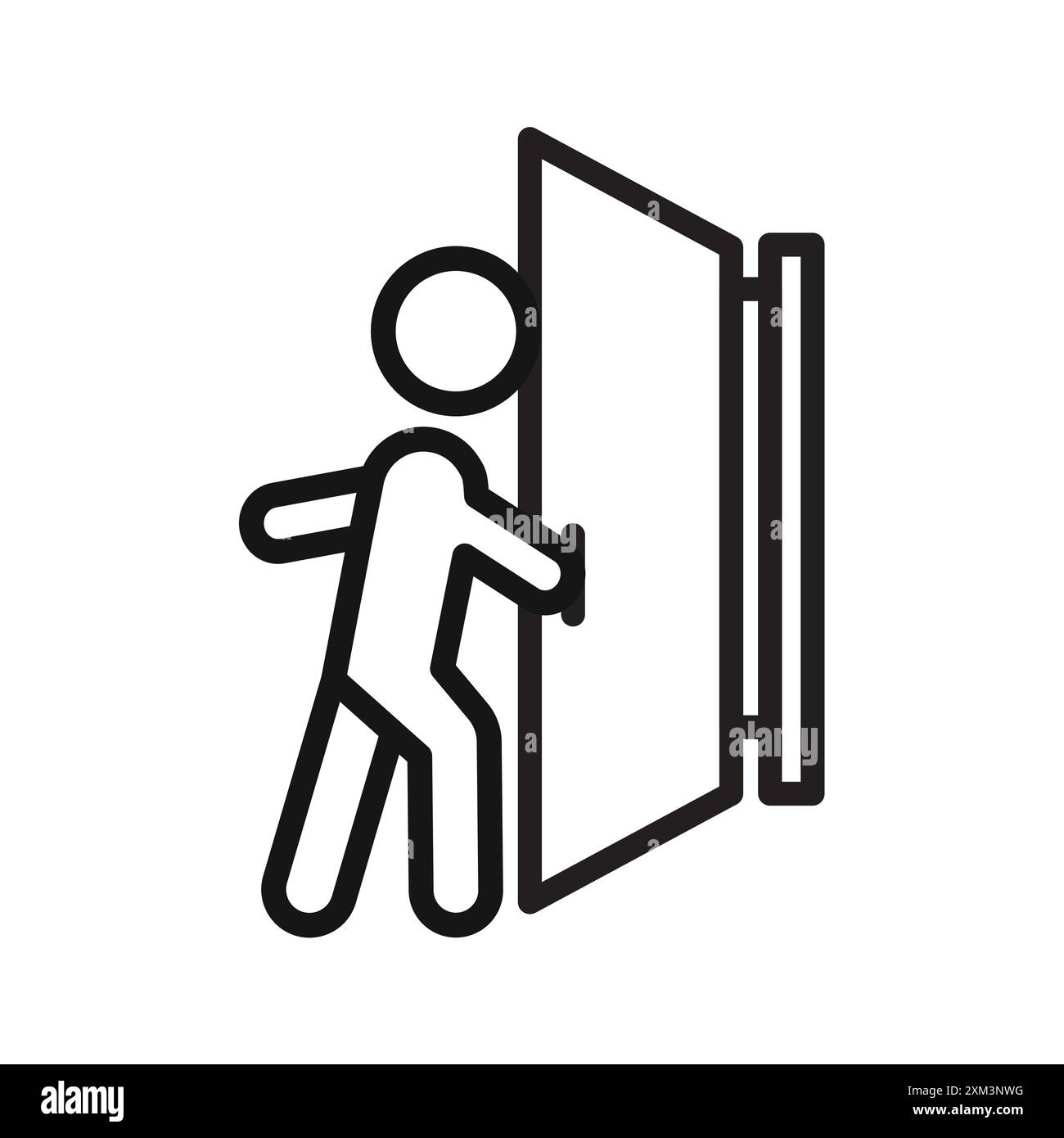 Person push the door icon Black line art vector in black and white outline set collection sign ...
