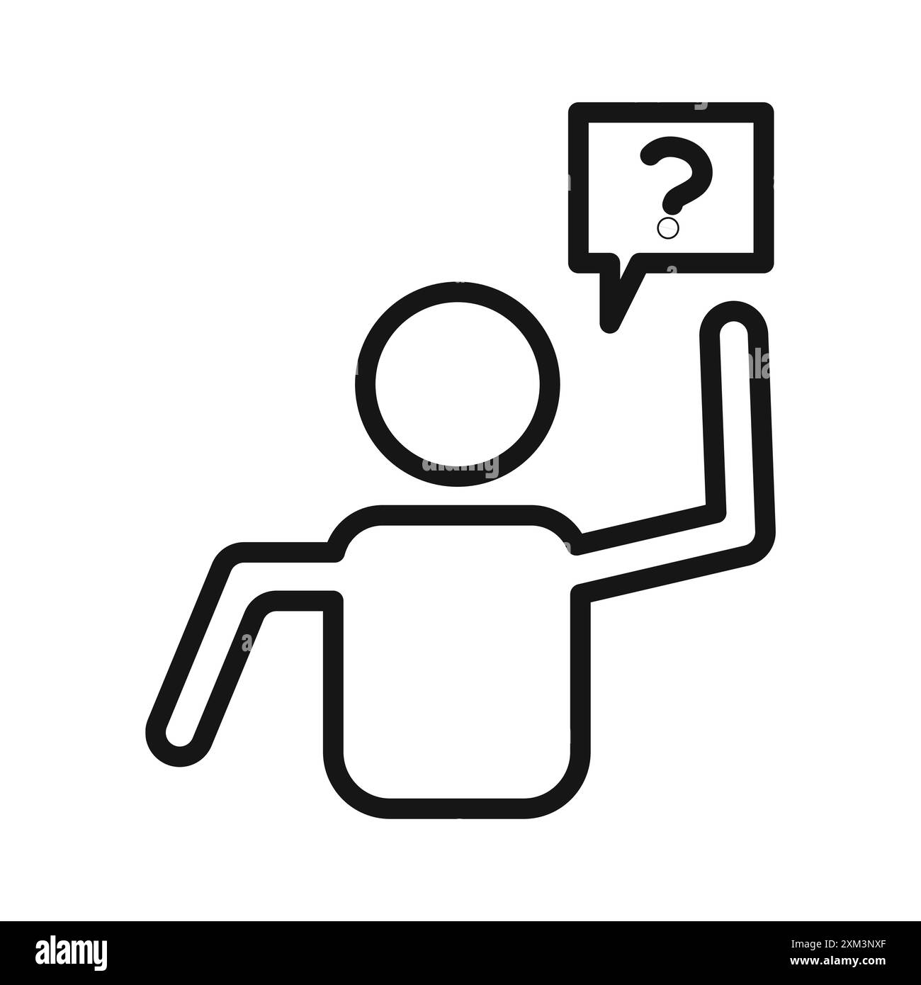 Person asking question icon Black line art vector in black and white outline set collection sign ...