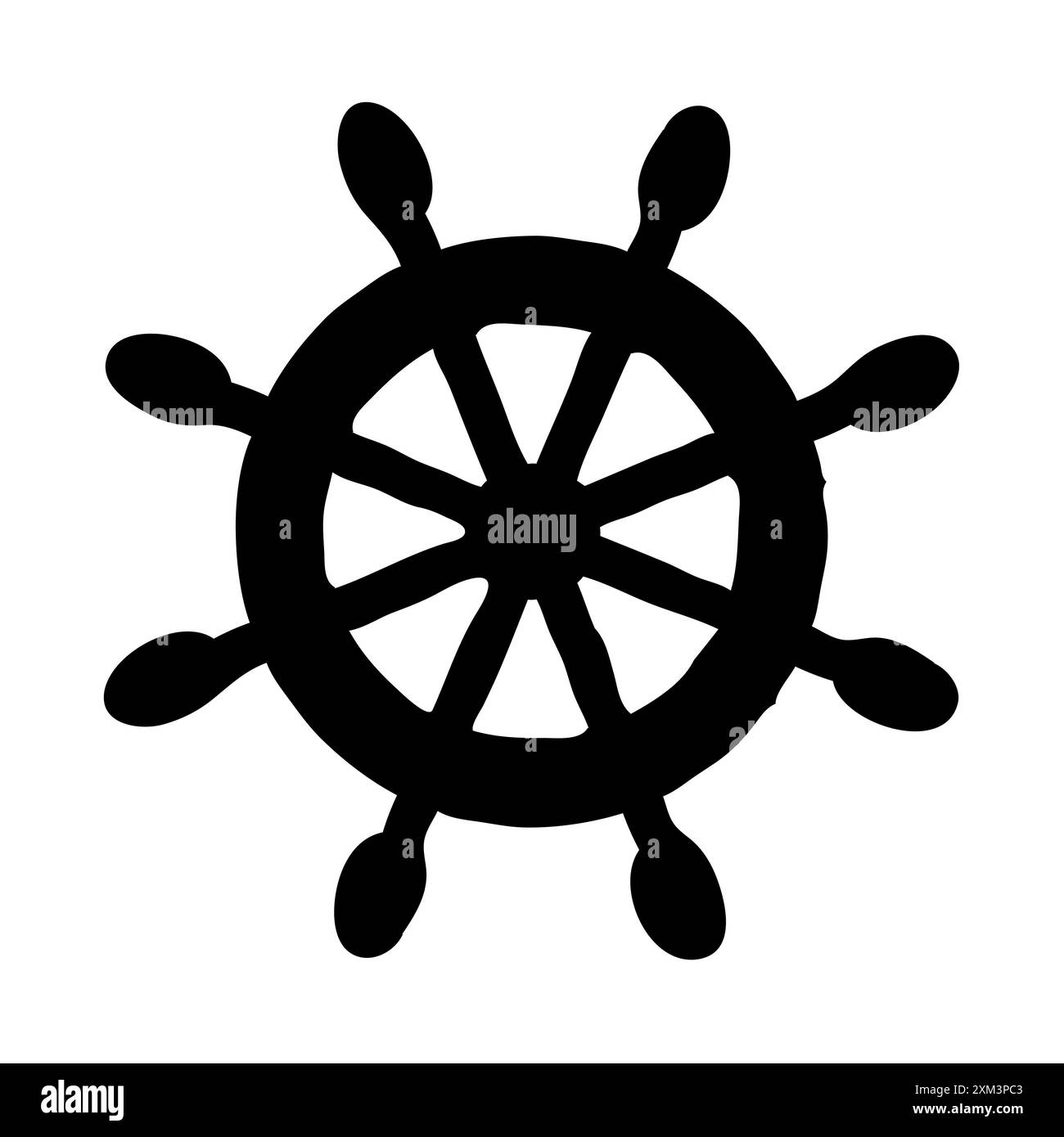Doodle ship steering wheel, simple style maritime outline silhouette ...