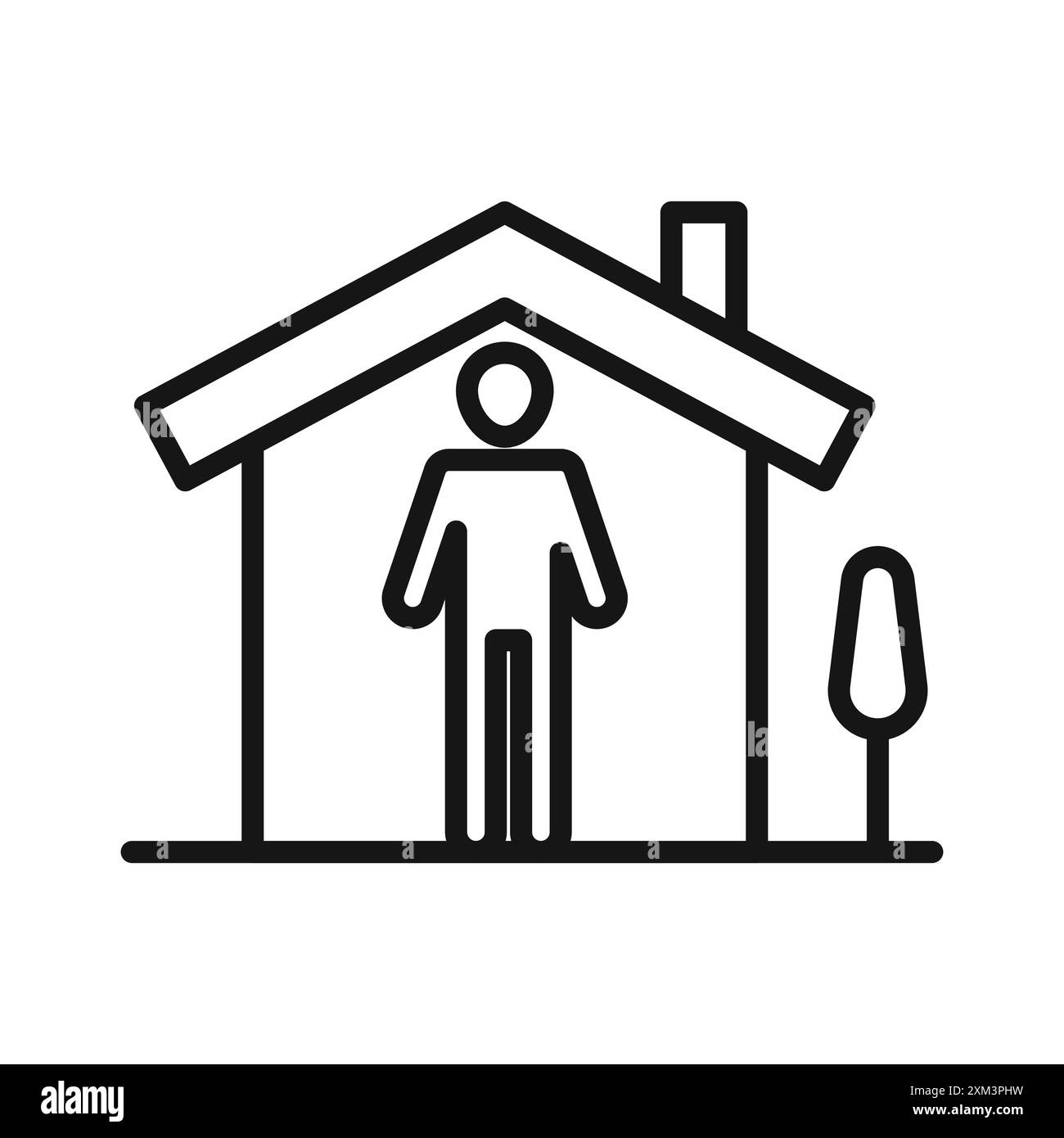 Stay home icon Black line art vector in black and white outline set ...