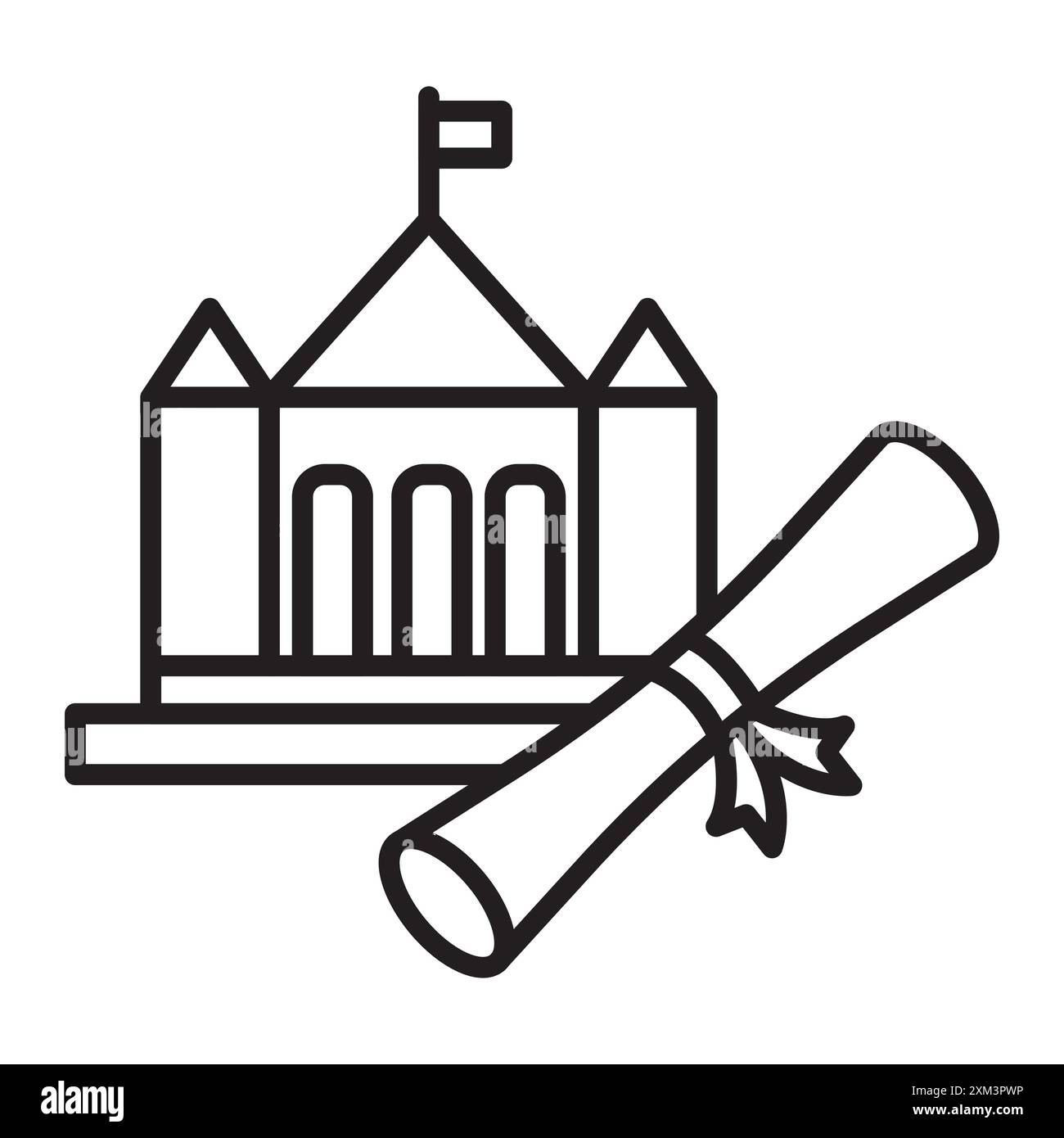 University, college degree icon Black line art vector in black and white outline set collection ...