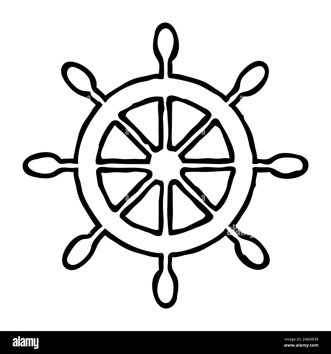 Doodle ship steering wheel, simple style maritime outline silhouette ...