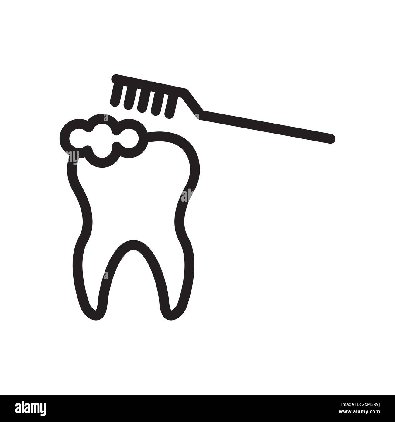 tooth cleaning icon Black line art vector in black and white outline ...
