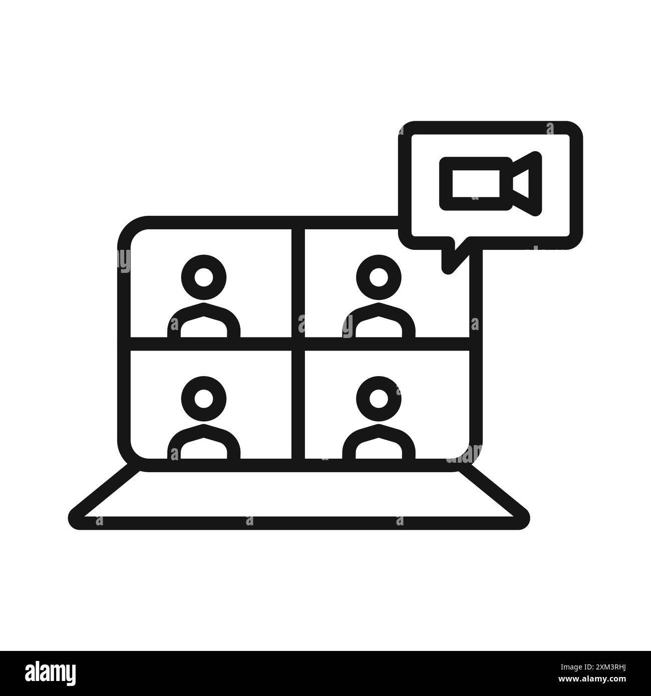 Video conference icon Black line art vector in black and white outline ...