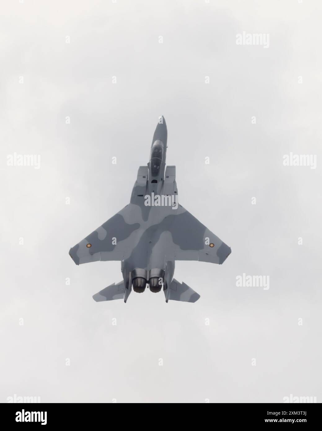 The Boeing F-15QA jet fighter flying at the 2024 Farnborough ...