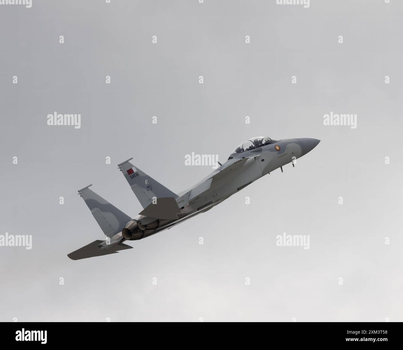 The Boeing F-15QA jet fighter flying at the 2024 Farnborough ...