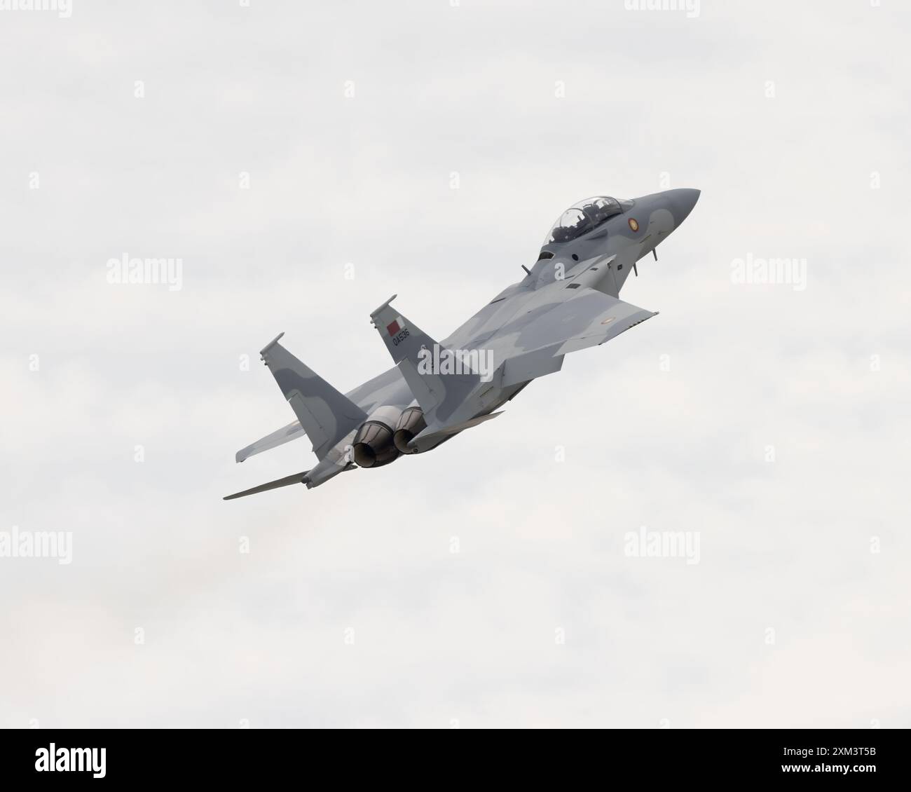 The Boeing F-15QA jet fighter flying at the 2024 Farnborough ...