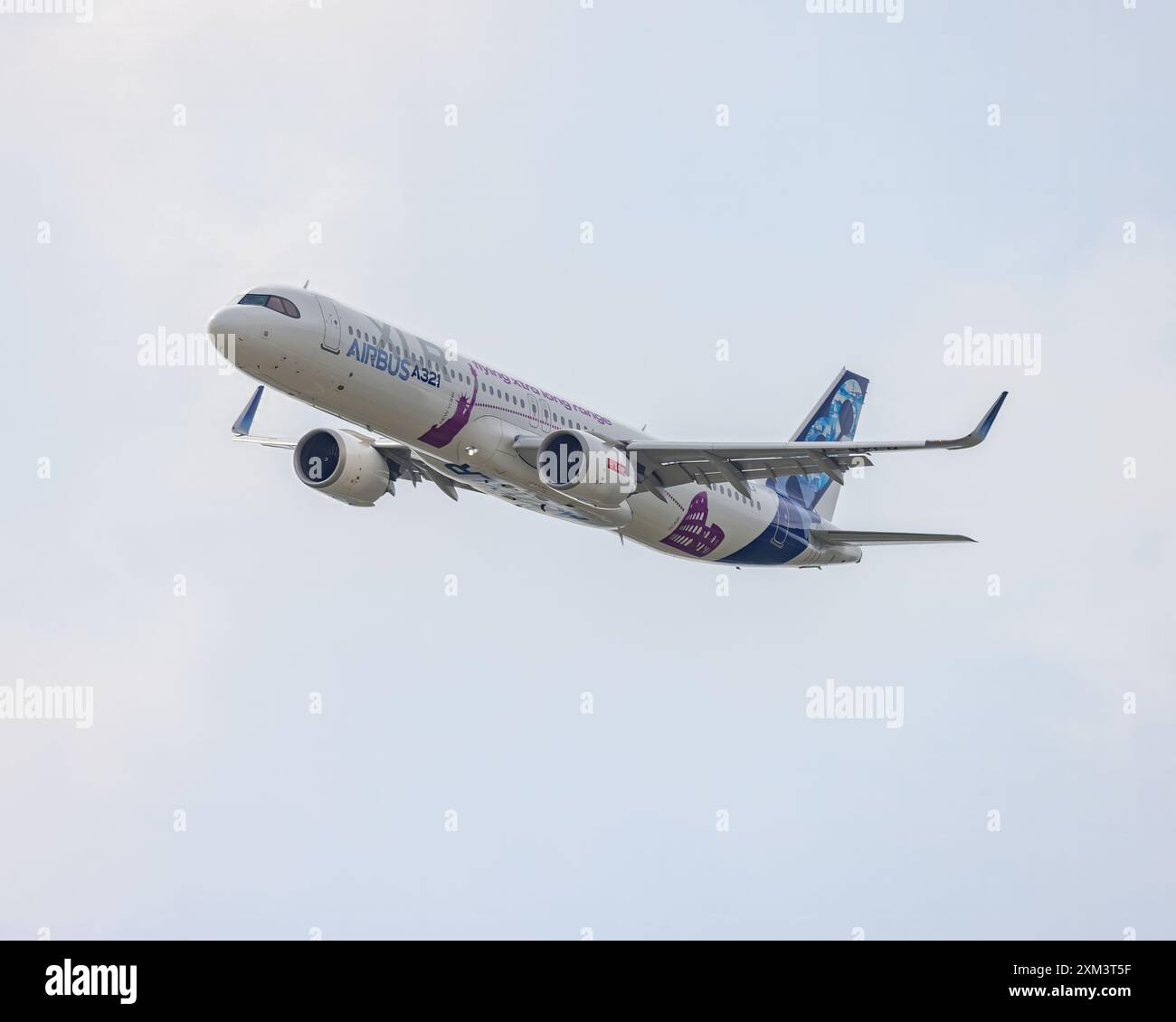 Airbus A321 XLR passenger jet aircraft flying at the 2024 Farnborough ...