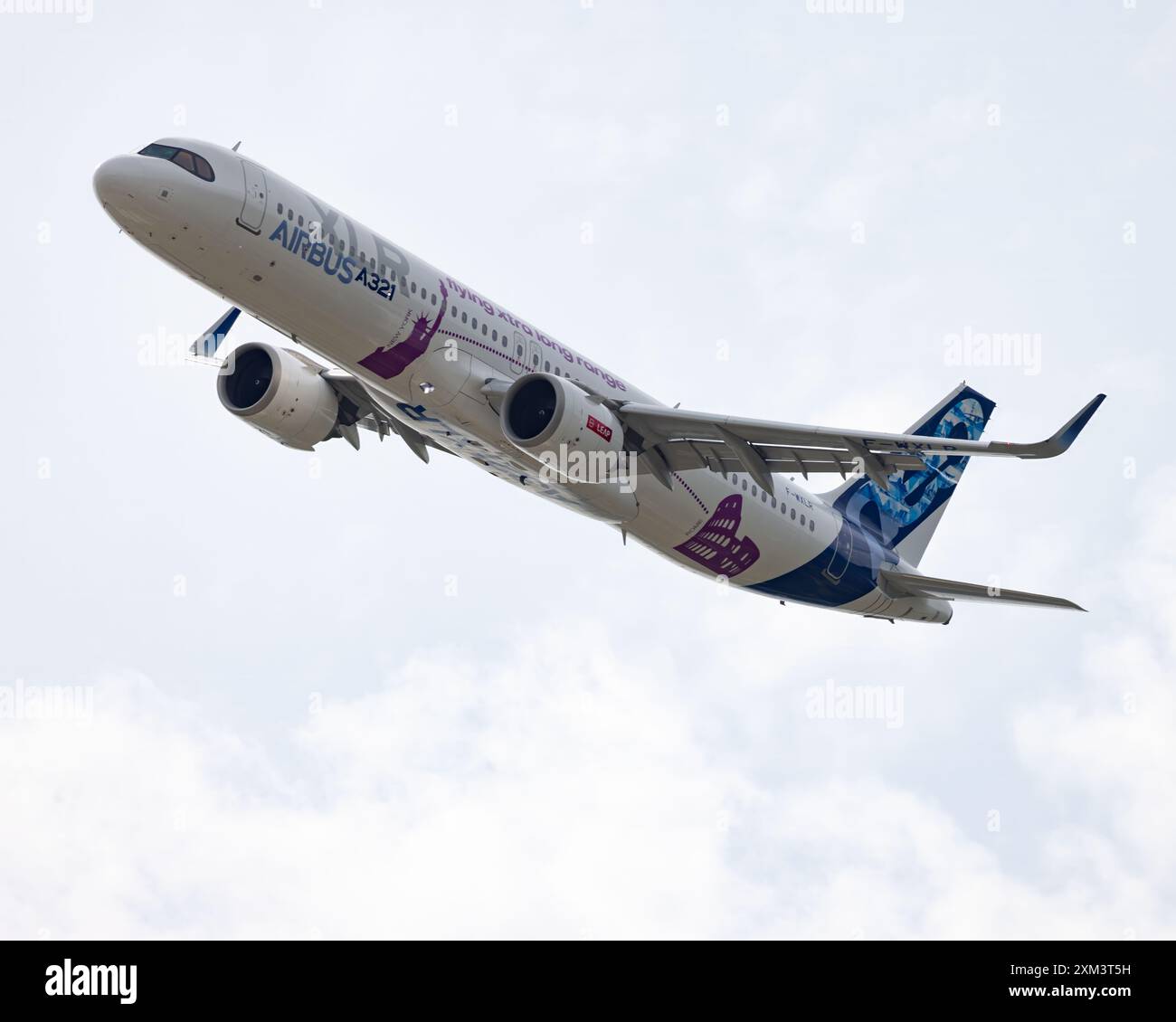 Airbus A321 XLR passenger jet aircraft flying at the 2024 Farnborough ...