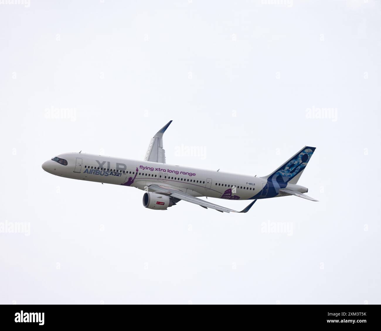 Airbus A321 XLR passenger jet aircraft flying at the 2024 Farnborough ...