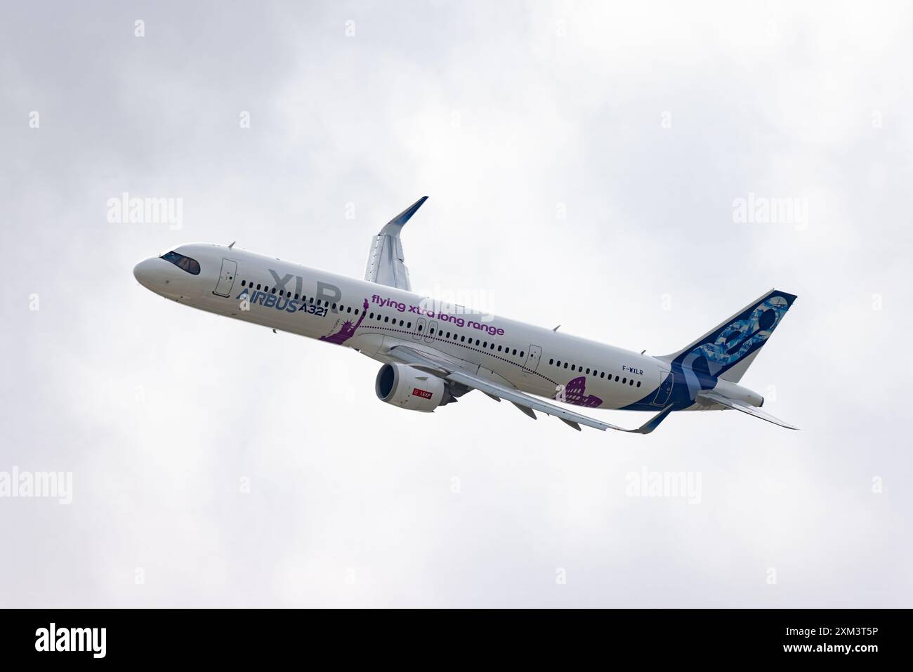 Airbus A321 XLR passenger jet aircraft flying at the 2024 Farnborough ...