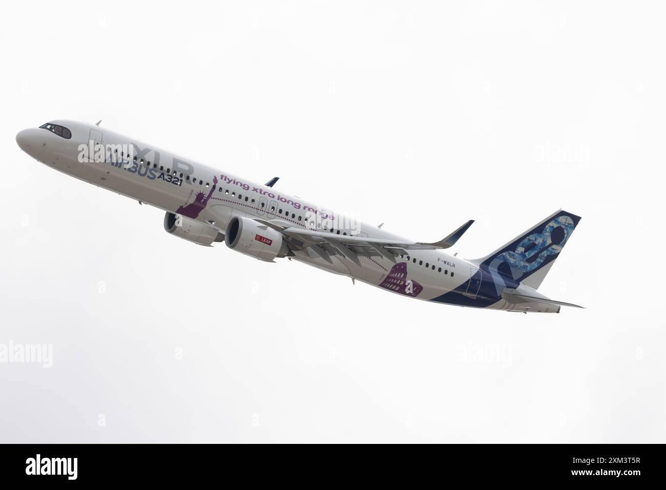 Airbus A321 XLR passenger jet aircraft flying at the 2024 Farnborough ...