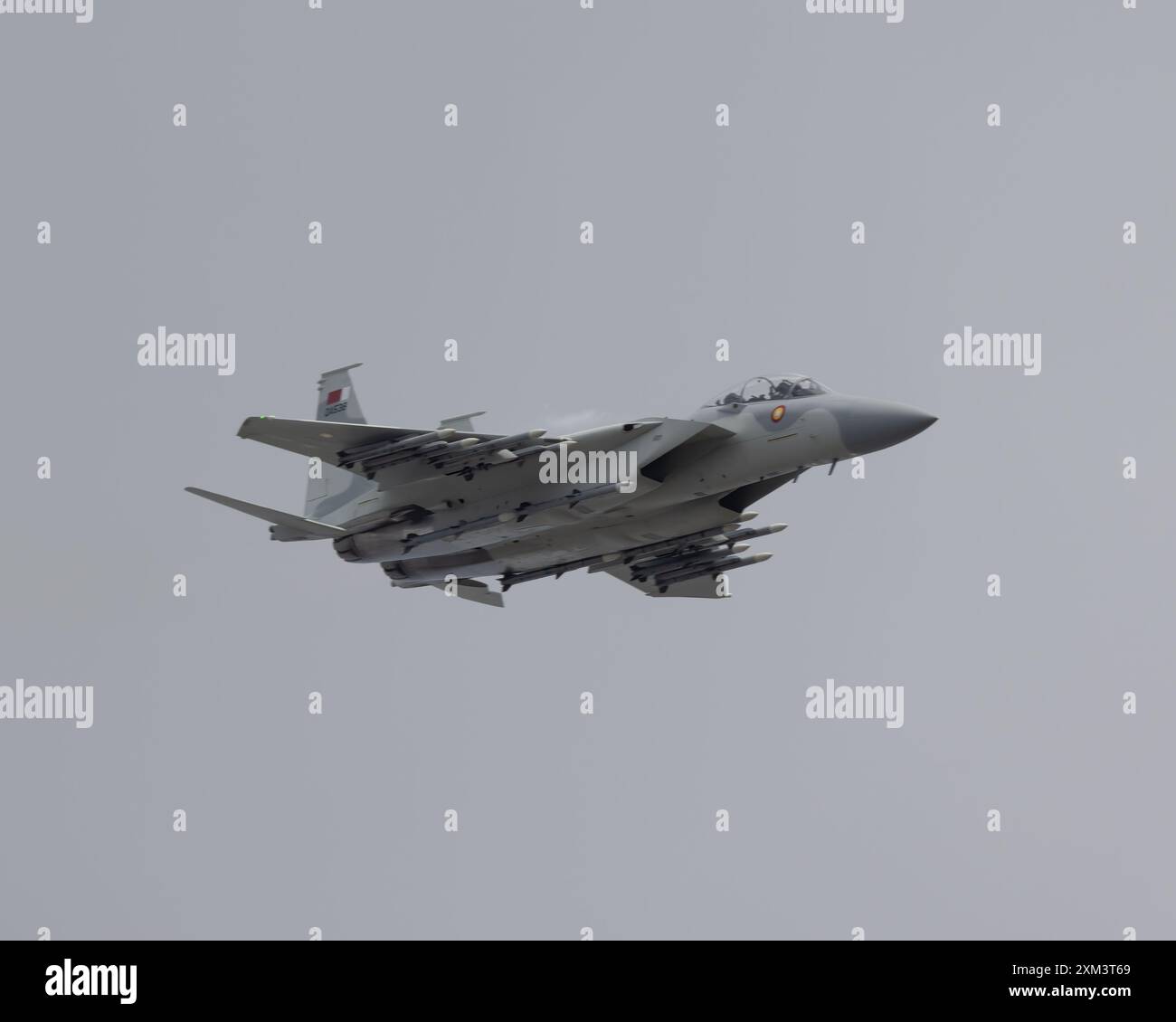 The Boeing F-15QA jet fighter flying at the 2024 Farnborough ...