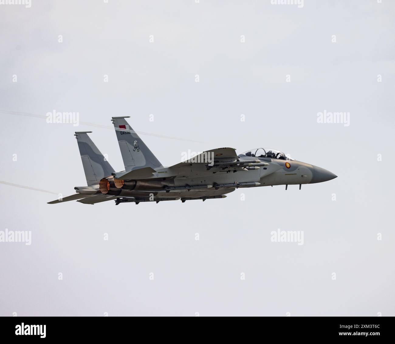 The Boeing F-15QA jet fighter flying at the 2024 Farnborough ...