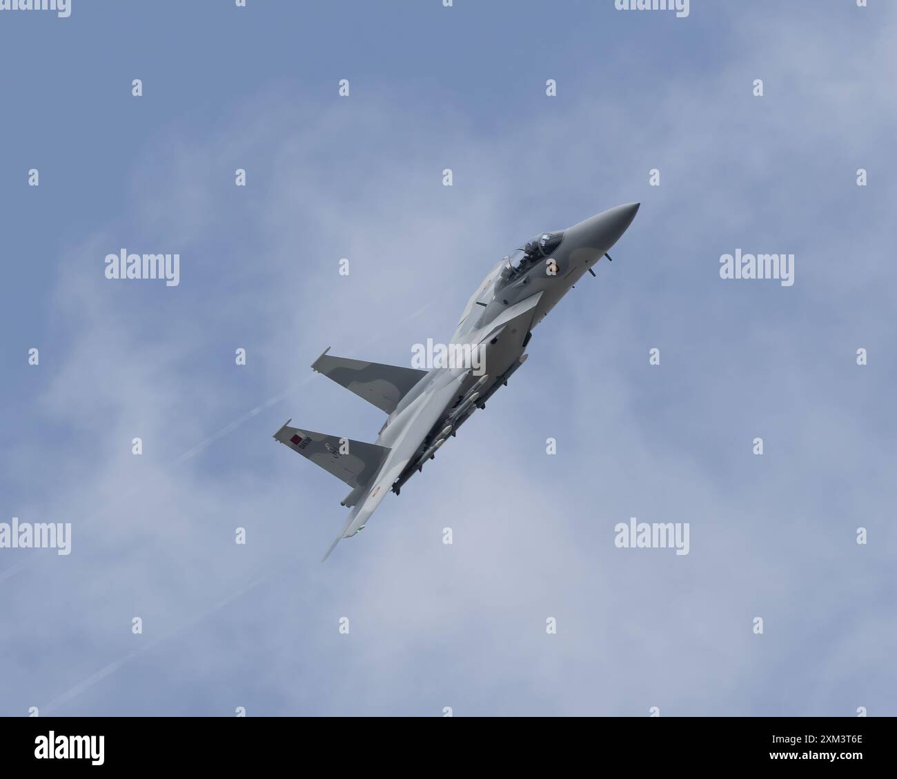 The Boeing F-15QA jet fighter flying at the 2024 Farnborough ...